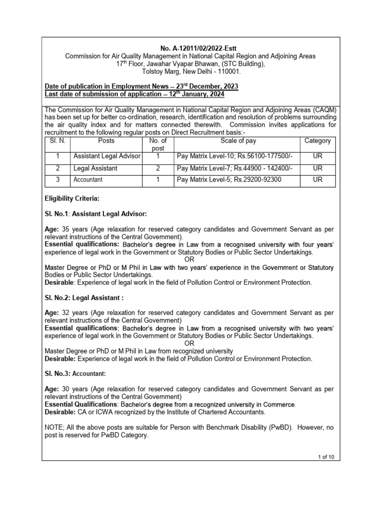 CAQM Notification Application Form | PDF | Recruitment | Disability