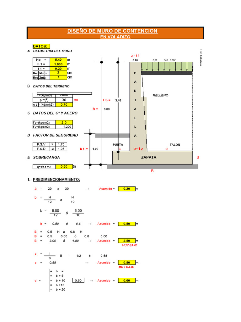 Memoria de Calculo Muro de Contención en Voladizo | PDF | Ingeniero civil | Ingeniería estructural