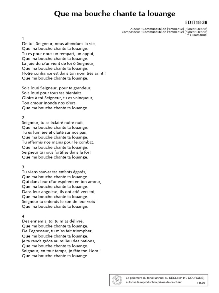 CD2 - 18 - Que Ma Bouche Chante Ta Louange | PDF