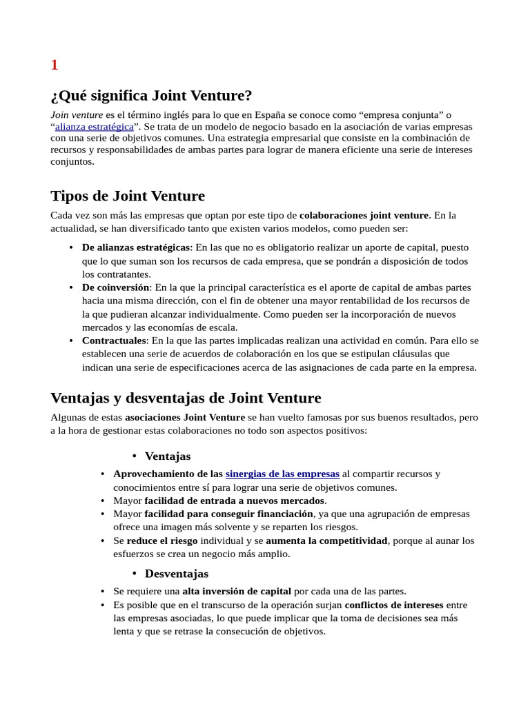 Tipos y Ventajas de Joint Venture | PDF | Proyecto conjunto | Business