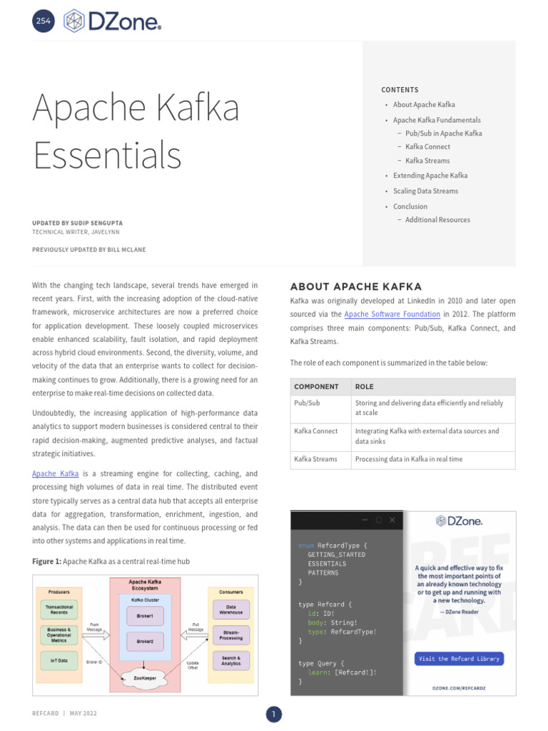 House Dzone Refcard 254 Apache Kafka Essentials 20 | PDF