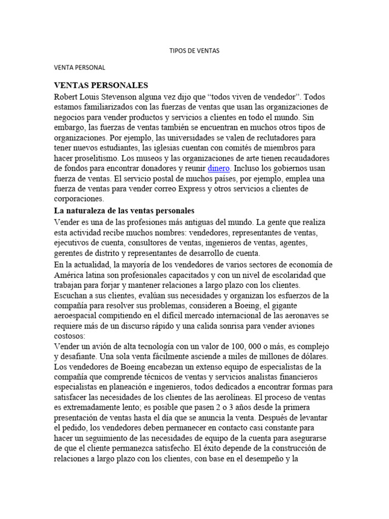 Tipos de Ventas | PDF | Marketing | Comercio electrónico