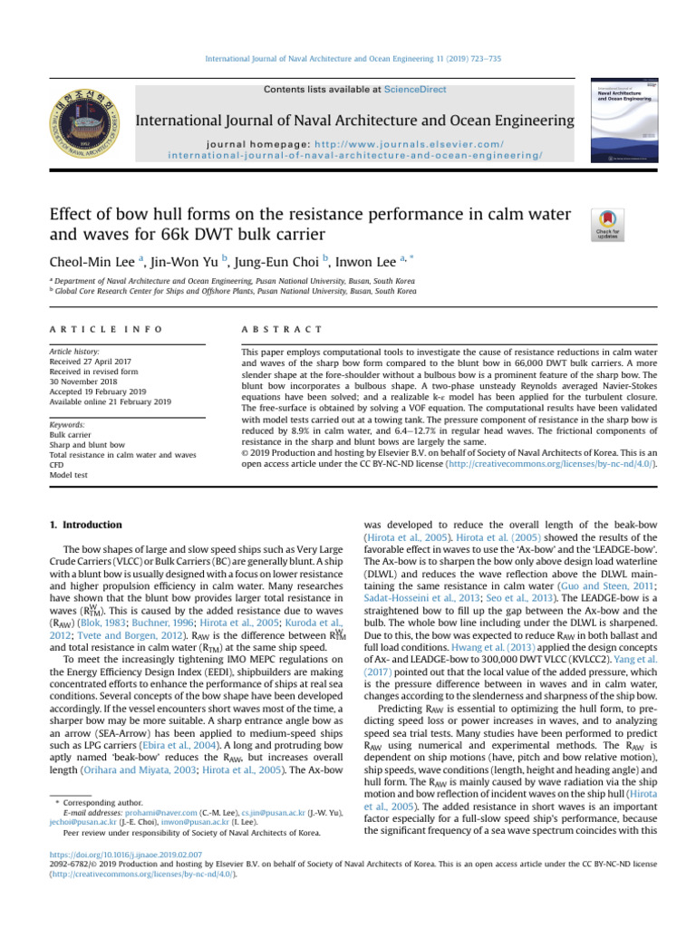 Effect of Bow Hull Forms On The Resistance Performance in Calm Water and Waves For 66k DWT Bulk ...