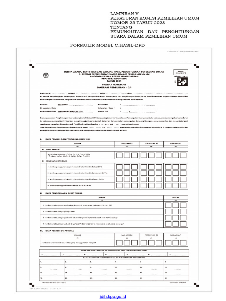 Form C.Hasil - DPD PEMILU 2024 | PDF