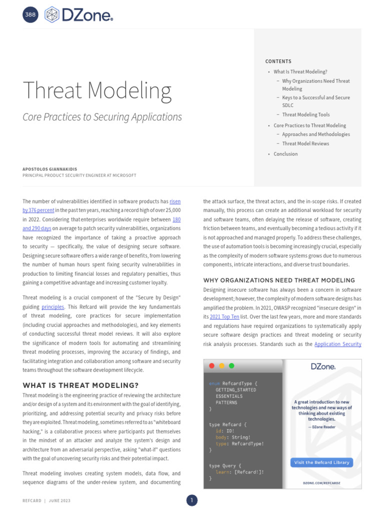 House Dzone Refcard 388 Threatmodelingcorepractice | PDF | Computer Security | Security