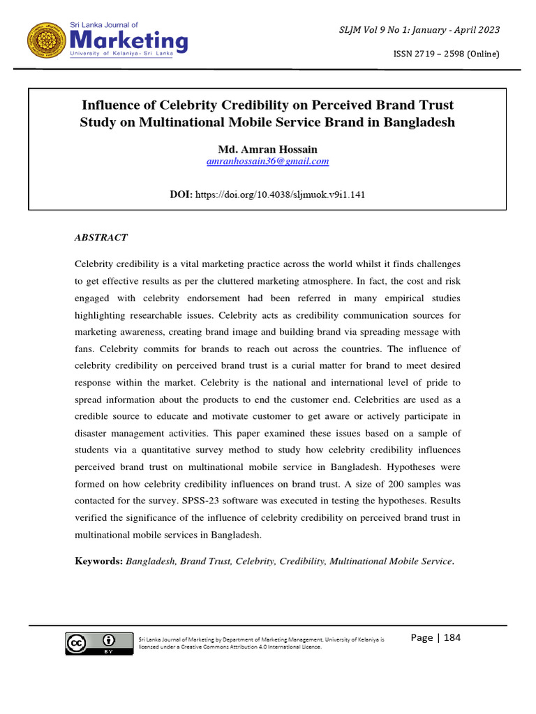 Celebrity Credibility and Brand Trust | PDF | Brand | Credibility