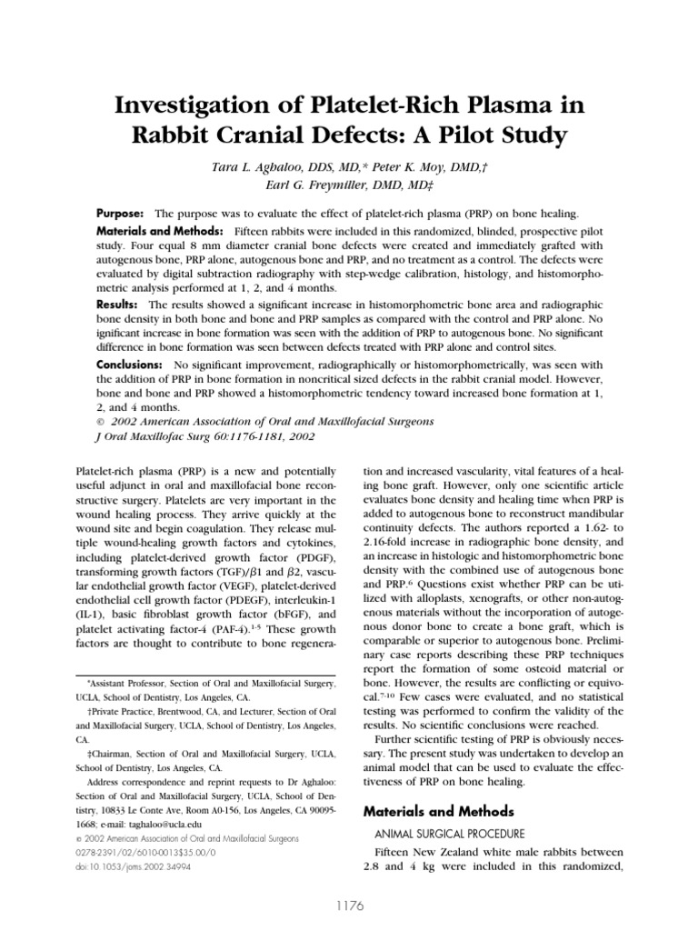 Aghaloo - Investigation of Platelet-Rich Plasma in Rabbit Cranial ...