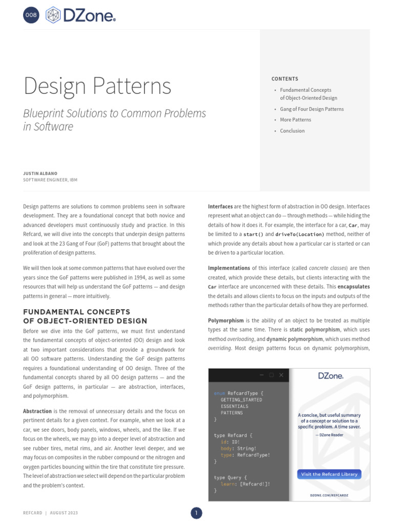 House DZ Refcard 008 Design Patterns 2023 | Download Free PDF | Class (Computer Programming ...