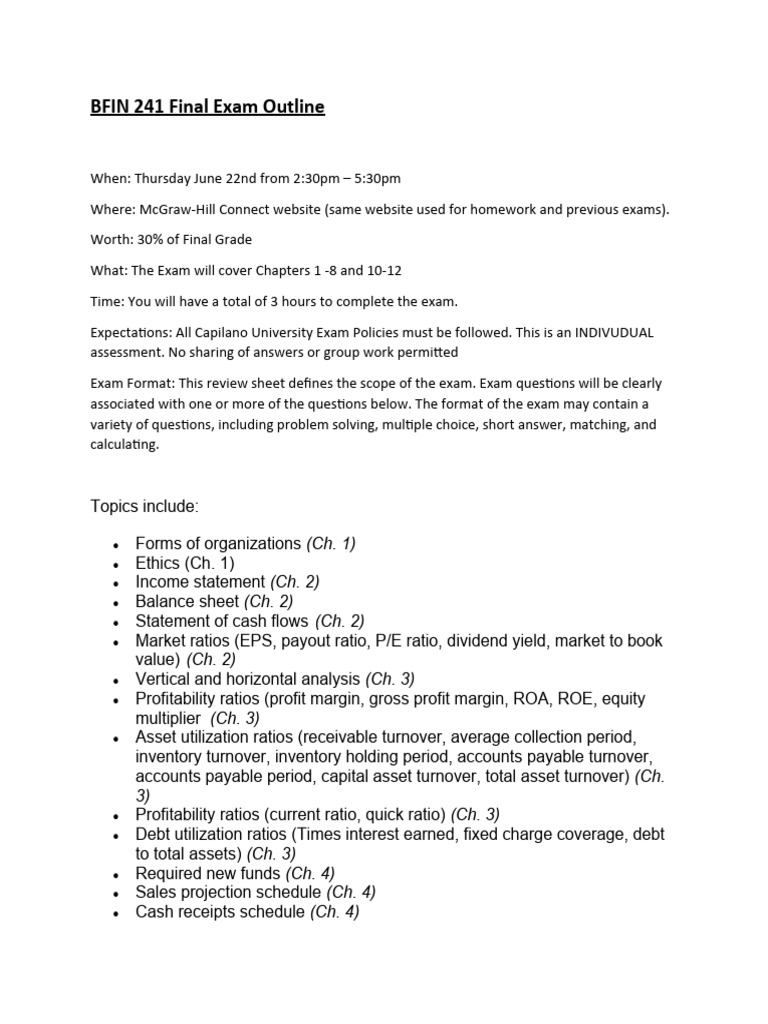 BFIN 241 Final Exam Outline | PDF | Cost Of Capital | Yield (Finance)
