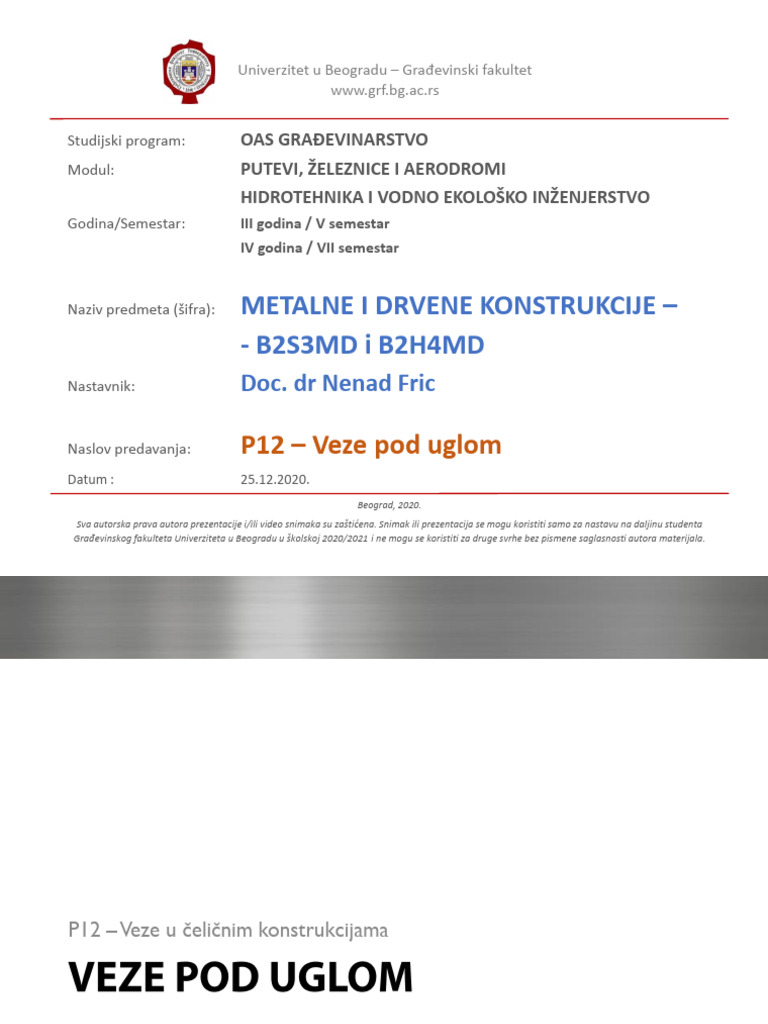 Metalne I Drvene Konstrukcije - B2S3MD I B2H4MD: P12 - Veze Pod Uglom | PDF