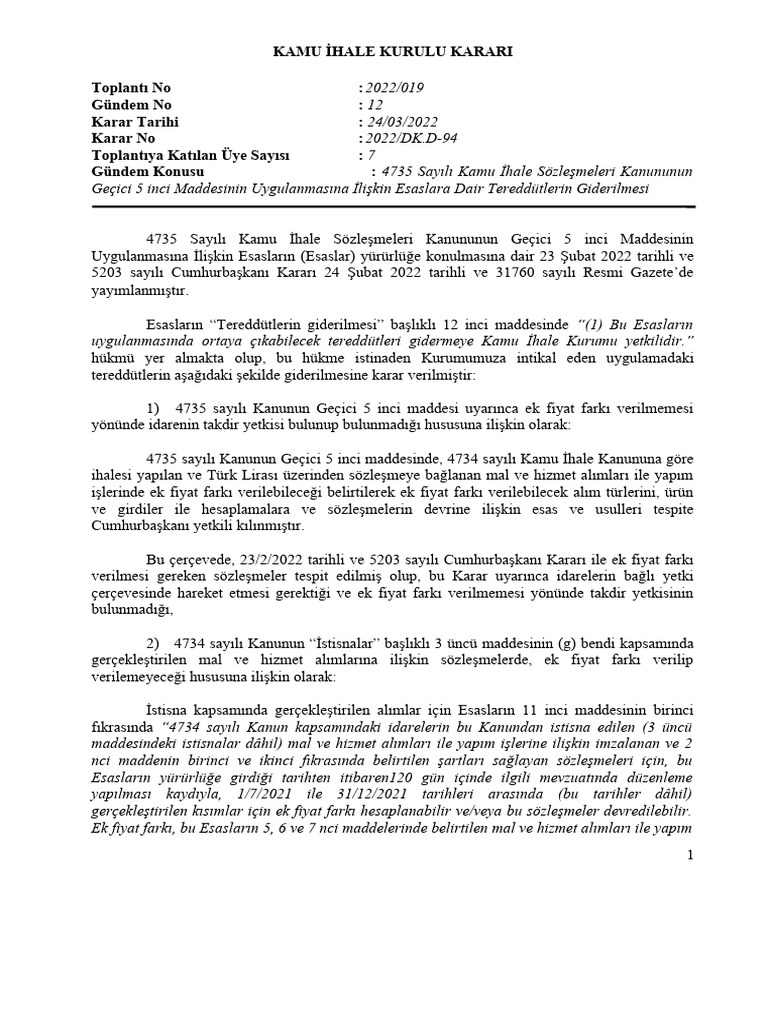 2022 DKD 94 4735 Sayili Kamu Ihale Sozlesmeleri Kanununun Gecici 5 Inci ...