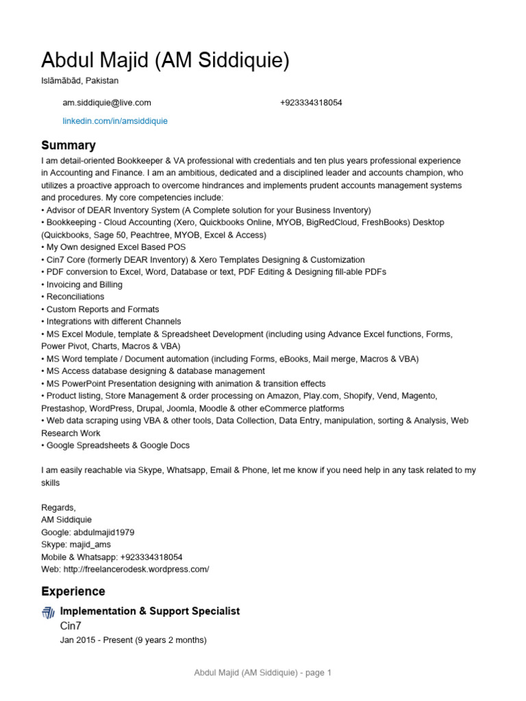Resume Abdul Majid (AM Siddiquie) | PDF | Microsoft Excel | Microsoft Access