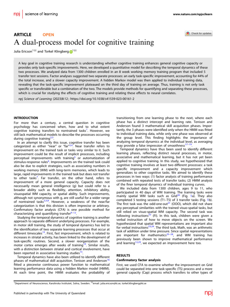A Dual-Process Model For Cognitive Training | PDF | Behavioural ...