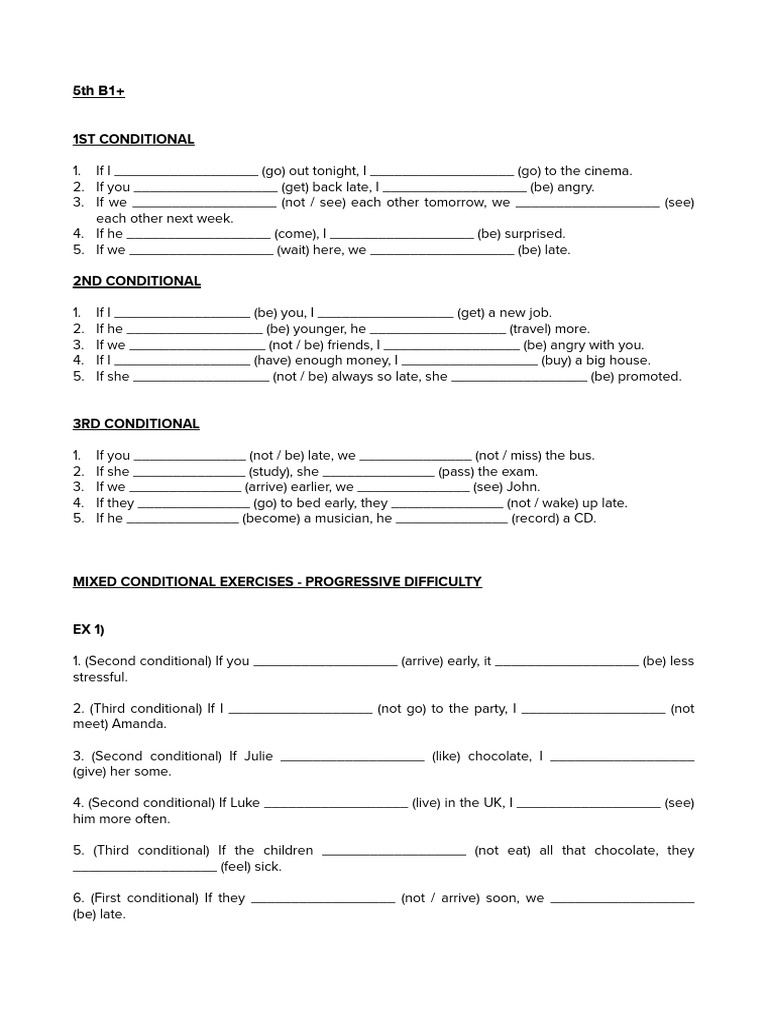 B1+ Mixed Conditionals Practice | PDF