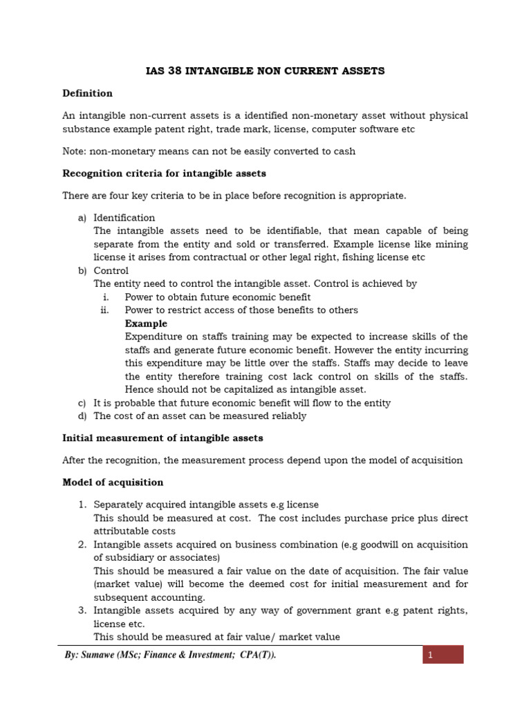 Intangible Non Current Assets | PDF | Intangible Asset | Cost