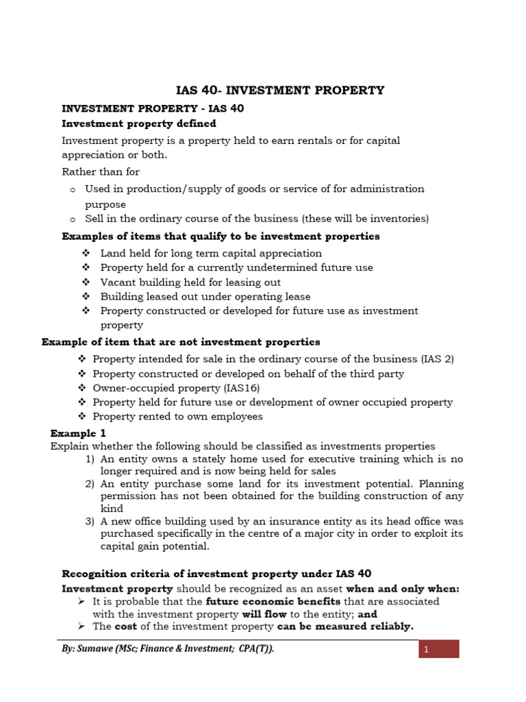 Ias 40 Investment Properties | PDF | Fair Value | Cost
