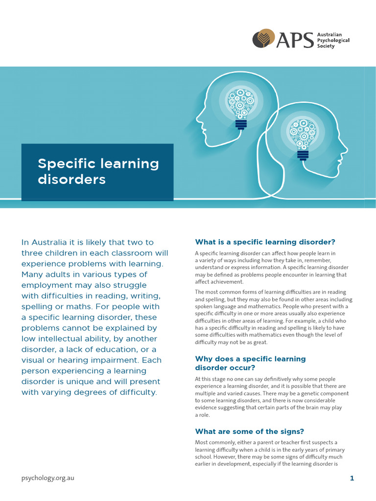 21APS IS Specific Learning Disorders Web P1 | PDF | Learning Disability ...
