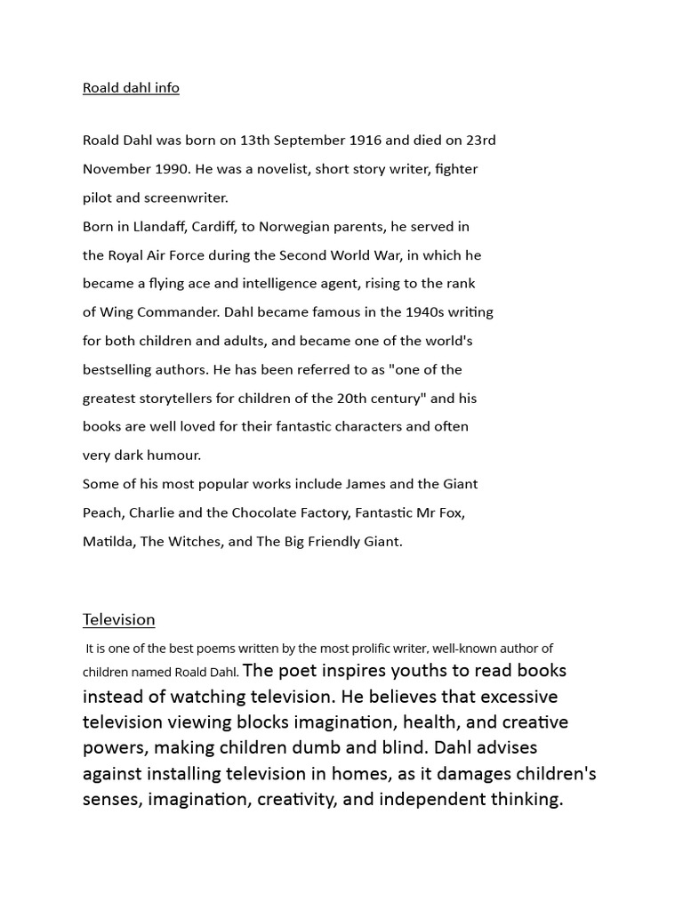Roald Dahl Info | PDF