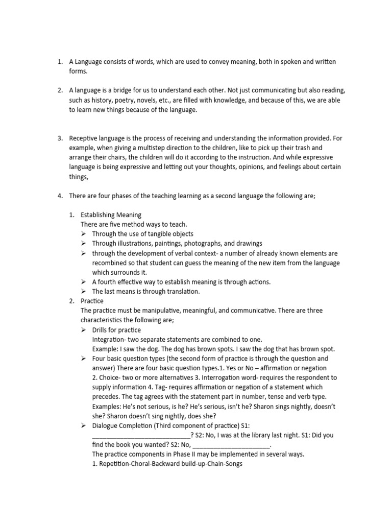 Language Learning Phases Explained | PDF | Question | Word