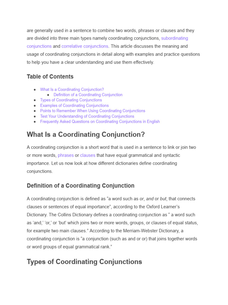 Coordinating Conjunctions Guide | PDF | Language Mechanics | Linguistic Typology