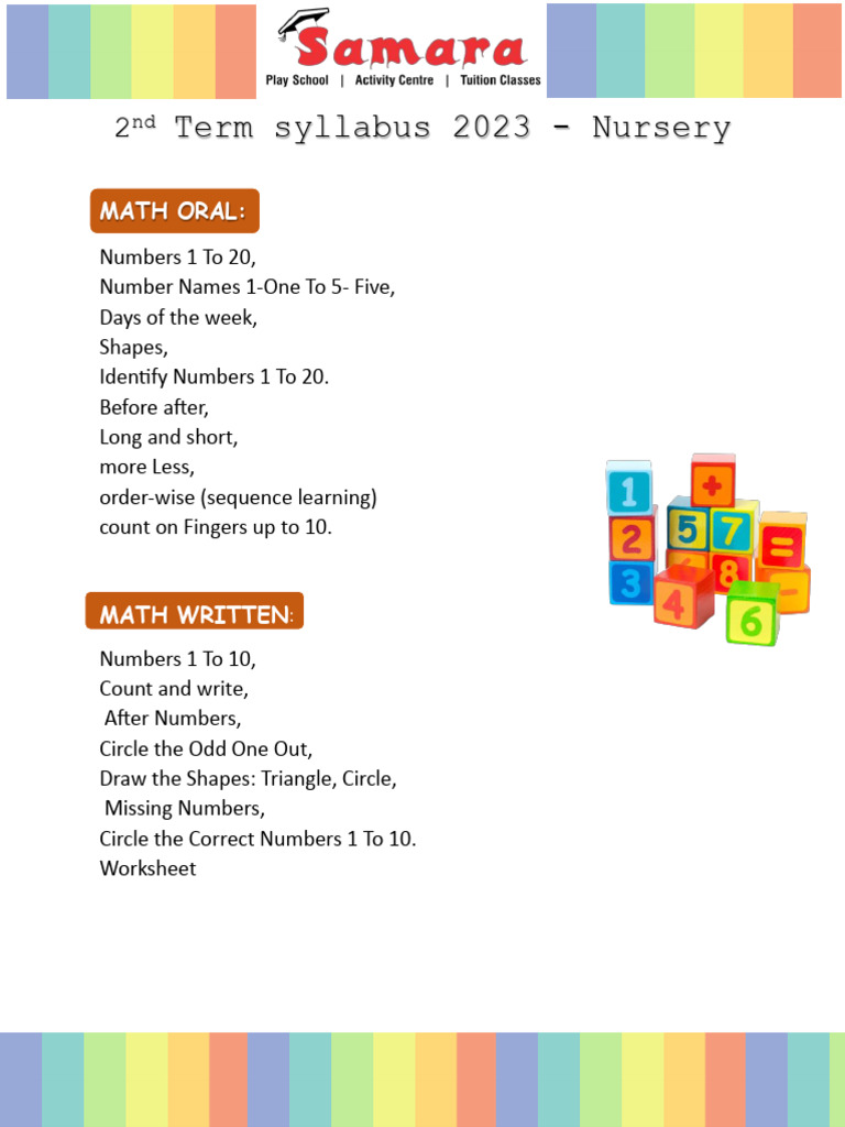 2nd Term Nursery Syllabus | PDF | Cognition | Psychology