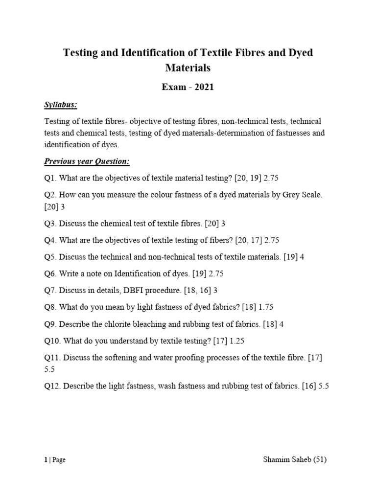 Testing and Identification of Textile Fibres and Dyed Materials | PDF ...