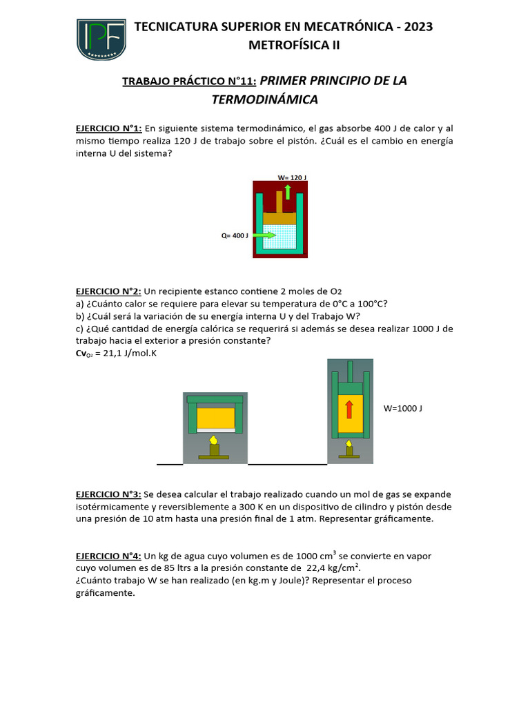 Guía de T.P. #11 - Primer Principio de La Termodinámica 2023 | PDF | Gases | Termodinámica