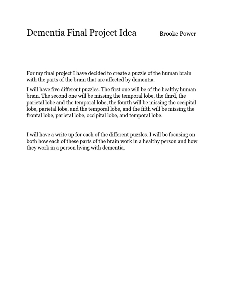 Dementia Final Project Idea Brooke Power | PDF