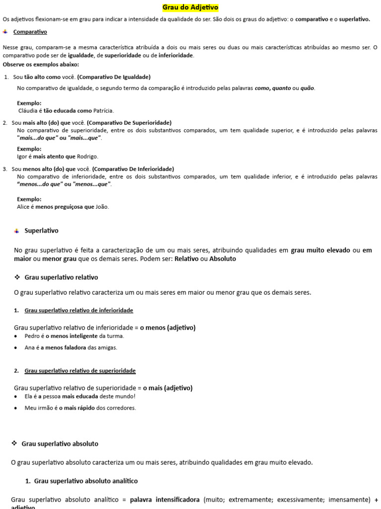 Entendendo os Graus do Adjetivo | PDF | Adjetivo | Famílias linguísticas
