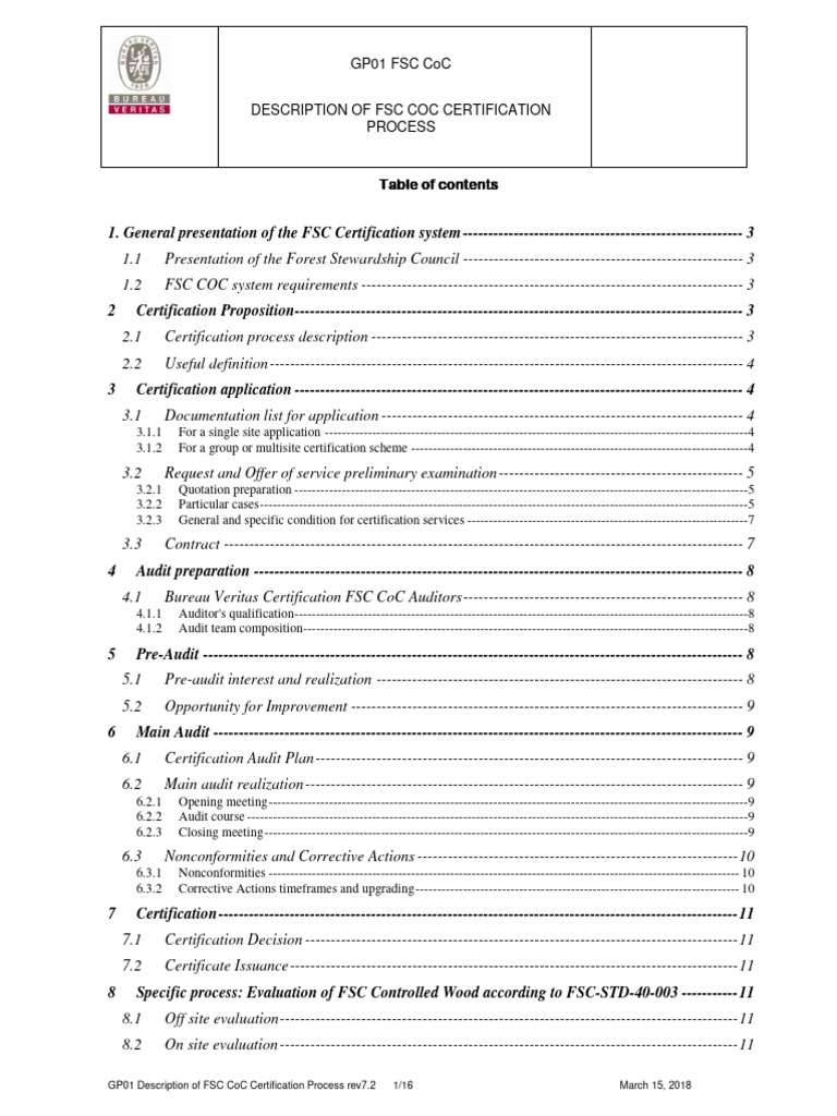 GP01 Description of FSC CoC Certification Process 11 1 | PDF | Forest ...