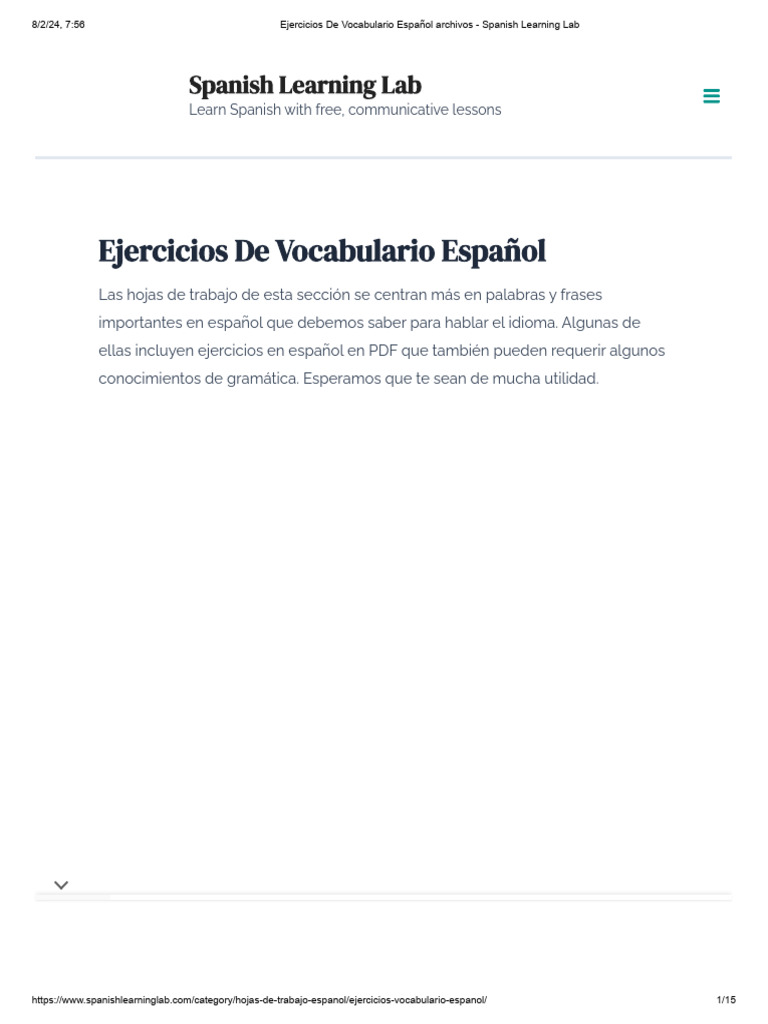 Ejercicios de Vocabulario Español Archivos - Spanish Learning Lab | PDF ...