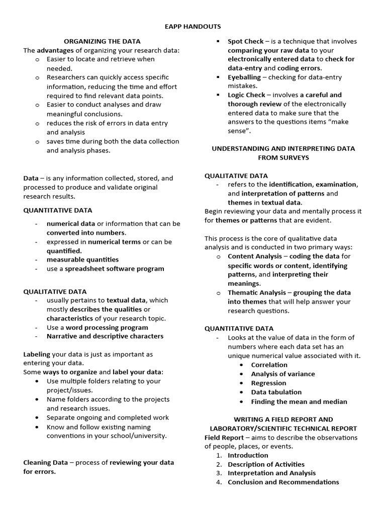 EAPP HANDOUTS(2nd) | PDF | Data | Qualitative Research