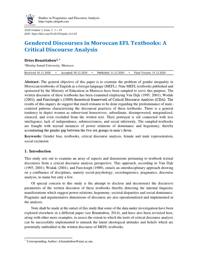 Gendered Discourses in Moroccan EFL Text | PDF | Discourse | Human ...