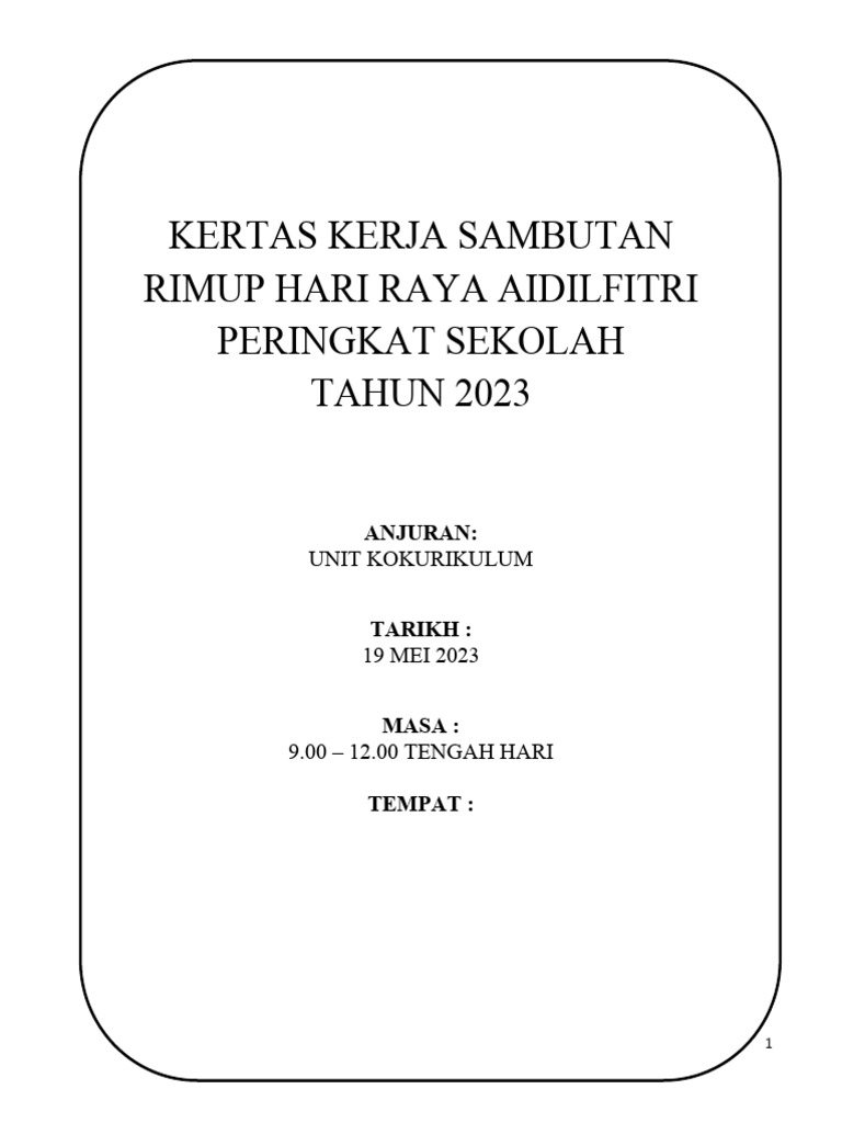 Kertas Kerja Rimup Raya 2023 Peringkat Sekolah | PDF
