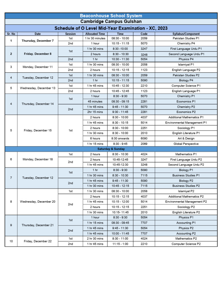 Class X - Timetable | Download Free PDF | Science