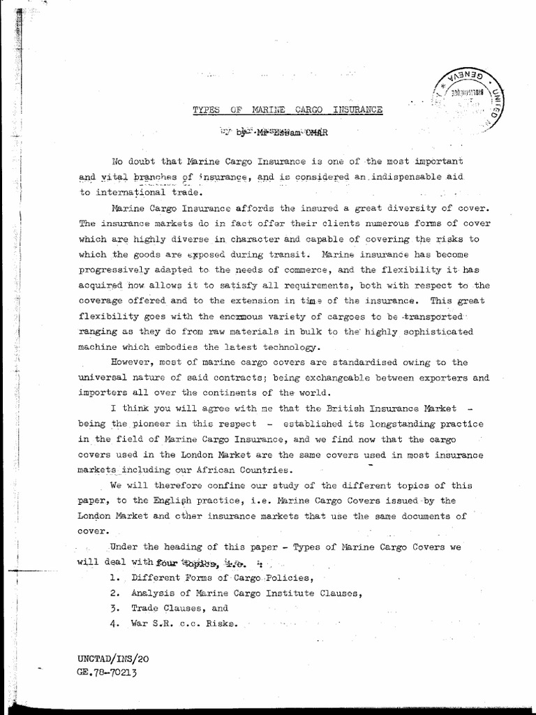 Unctad - Types of Marine Cargo Insurance - Old But Gold | PDF ...