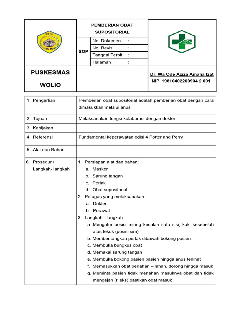 SOP Pemberian Obat Supositoria | PDF