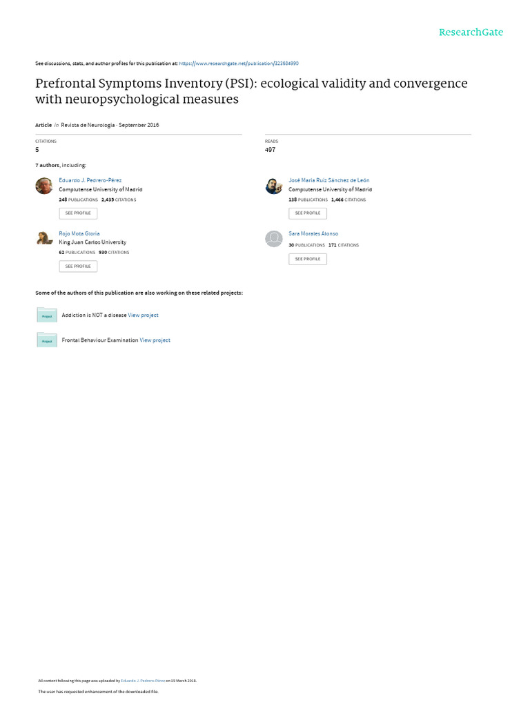 Prefrontal Symptoms Inventory (PSI) : Ecological Validity and ...