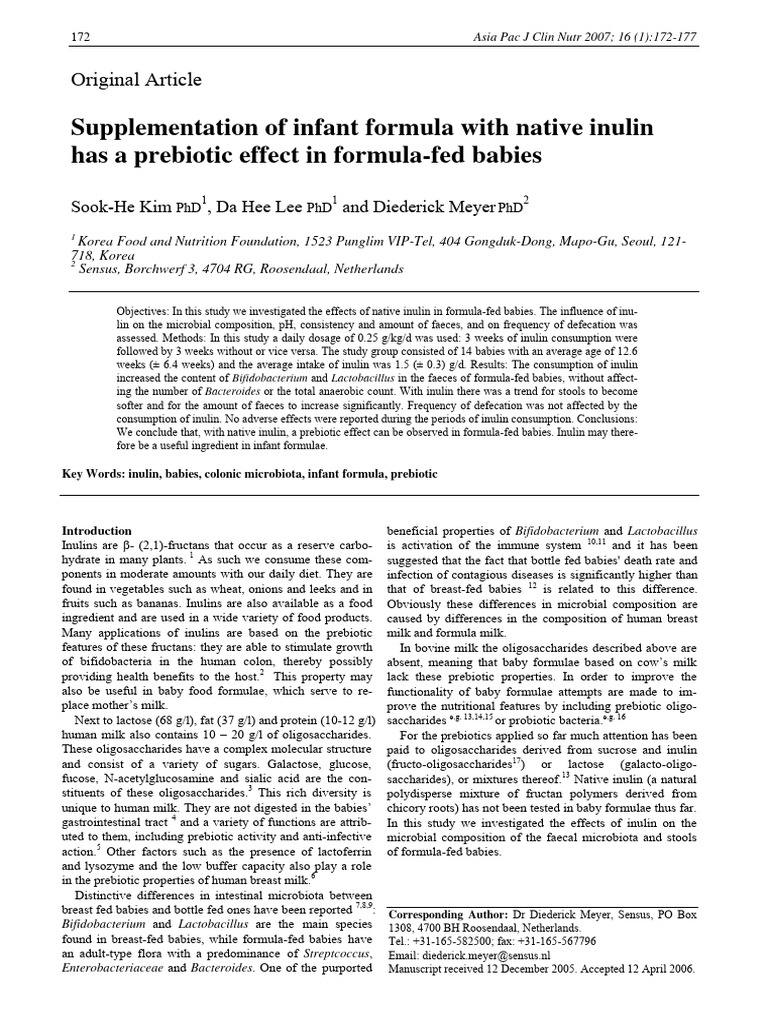 Supplementation of Infant Formula With Native Inulin | PDF | Milk ...