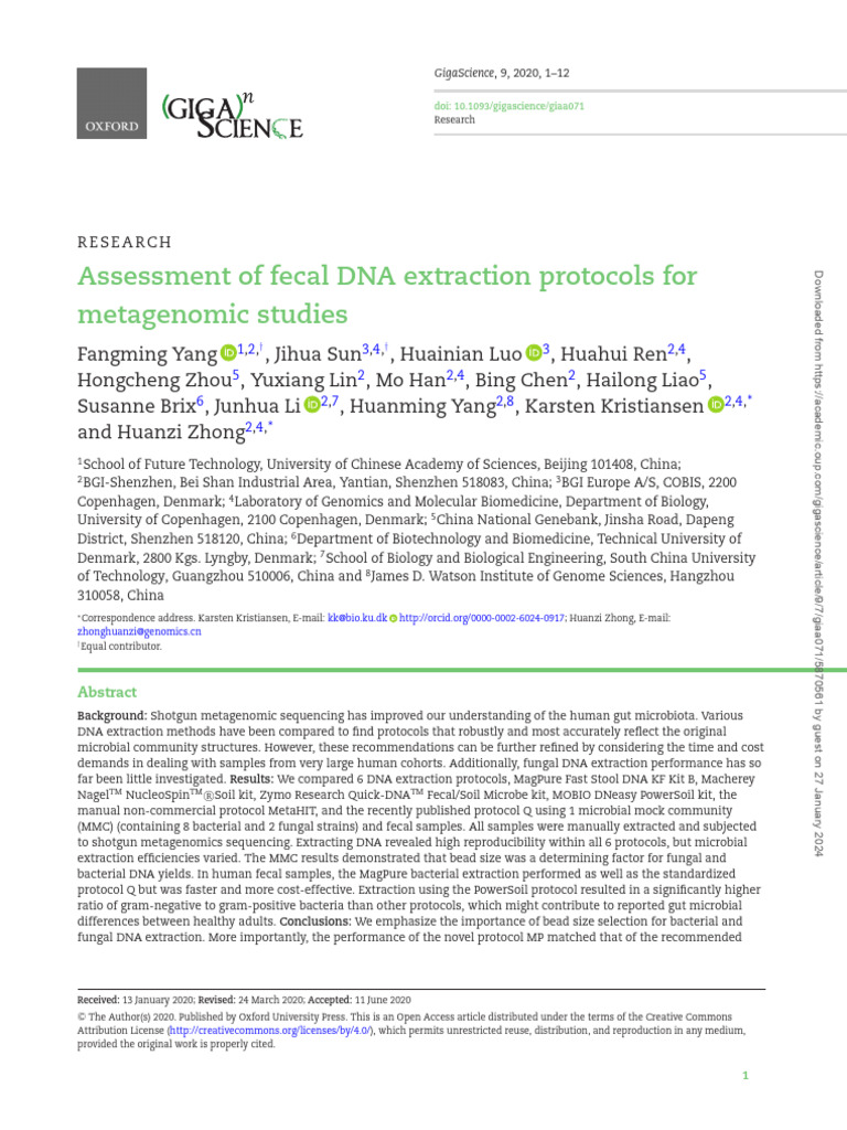 Assessment of Fecal DNA Extraction Protocols For | PDF | Polymerase Chain Reaction | Dna Sequencing