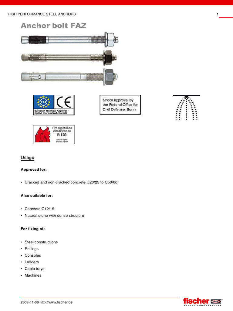 Fisher - Anchor bolt FAZ | PDF | Screw | Drill