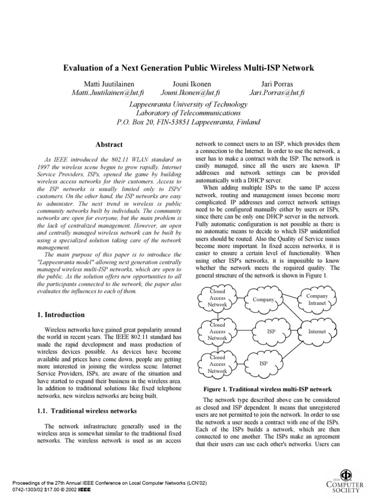 Evaluation of A Next Generation Public Wireless Multi-ISP Network | PDF ...