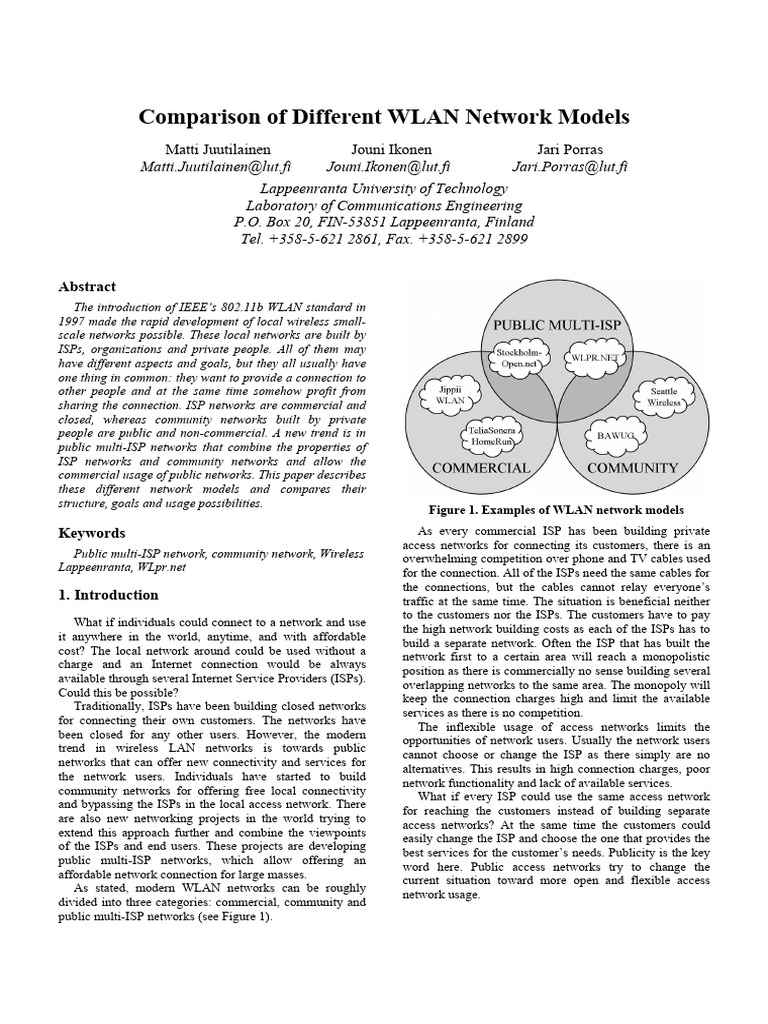 Comparison of Different WLAN Network Models | PDF | Computer Network | Internet Service Provider
