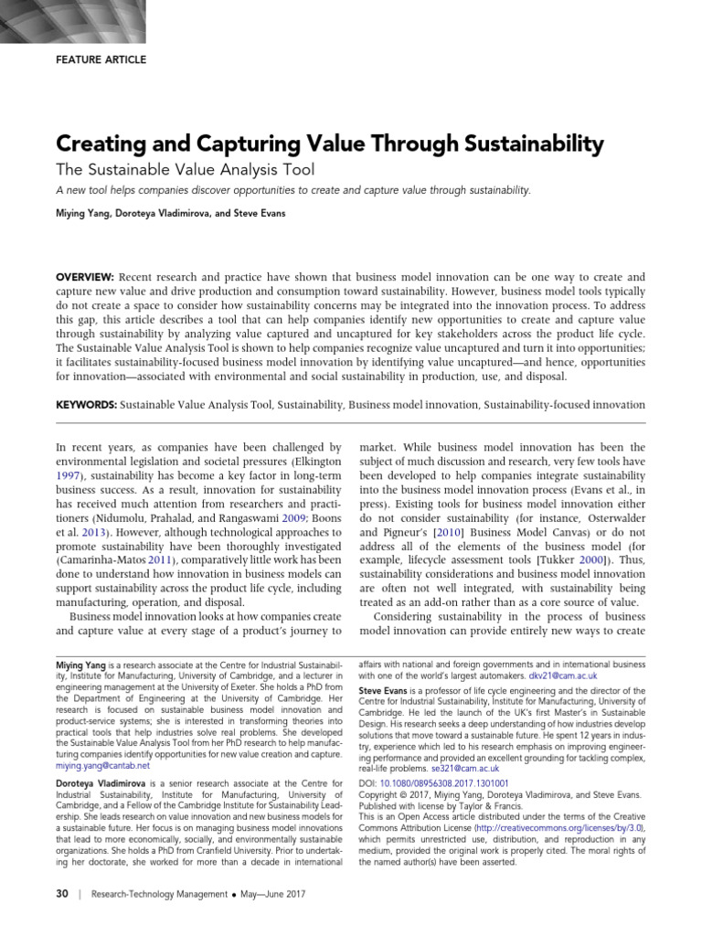 2017 - Yang Vladimirova Et Al - Creating - and - Capturing - Value - Lifecycle Assessment | PDF