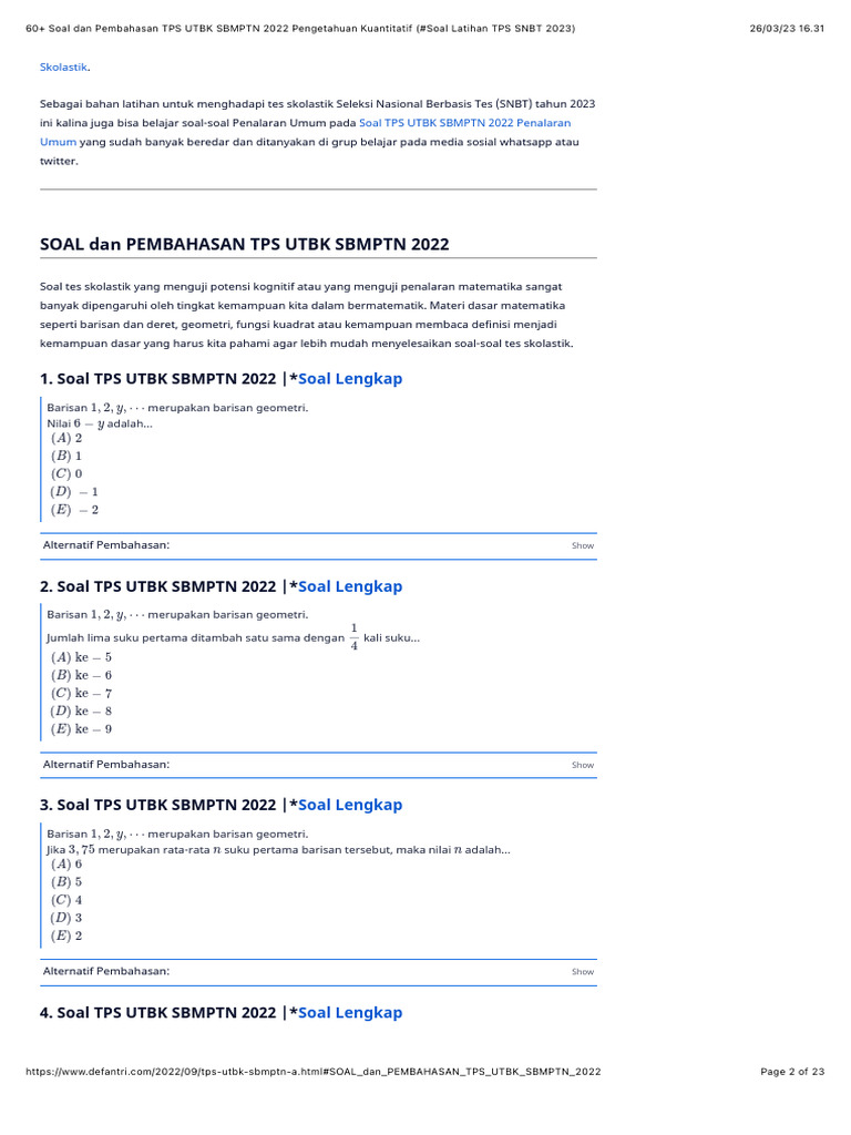 60+ Soal Dan Pembahasan TPS UTBK SBMPTN 2022 Pengetahuan Kuantitatif (#Soal Latihan TPS SNBT ...
