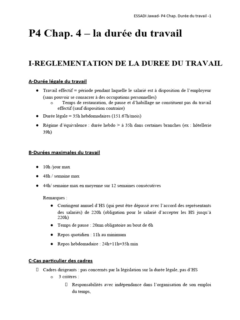 P4 Chap 4 Durée Du Travail B | PDF | Heures supplémentaires | Temps de ...