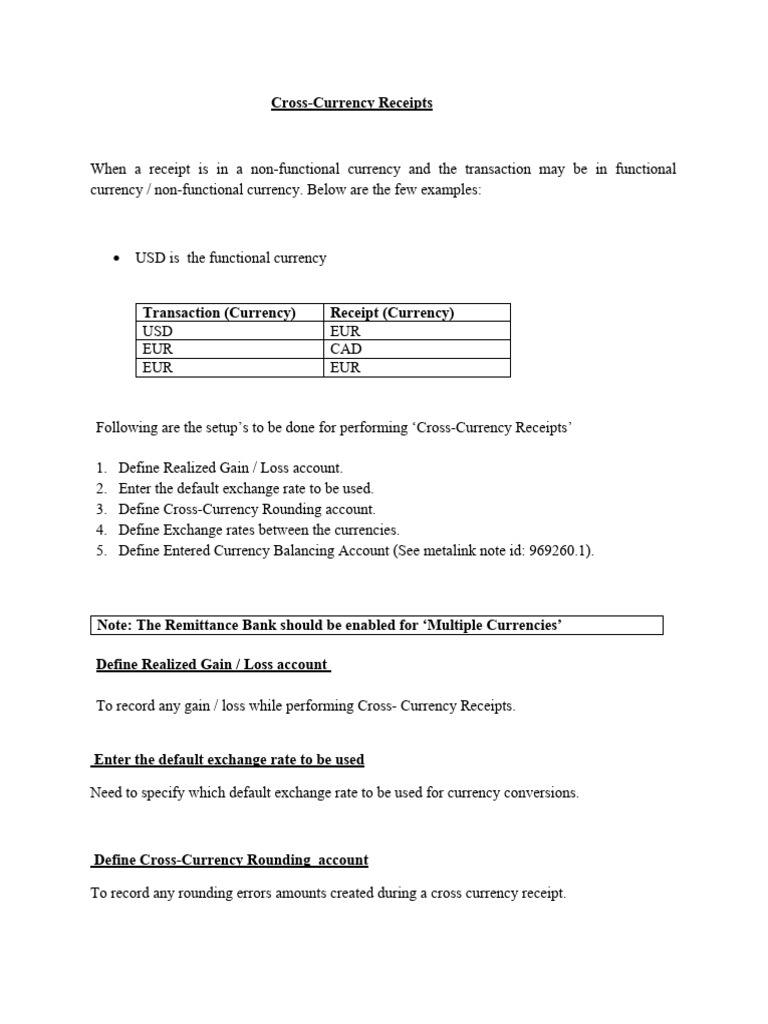 Cross-Currency Receipts Setup Guide | PDF | Debits And Credits ...