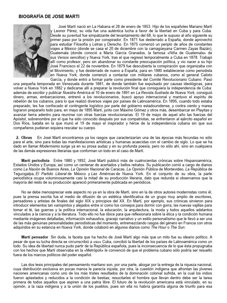 BIOGRAFÍA DE JOSE MARTI | PDF | Cuba