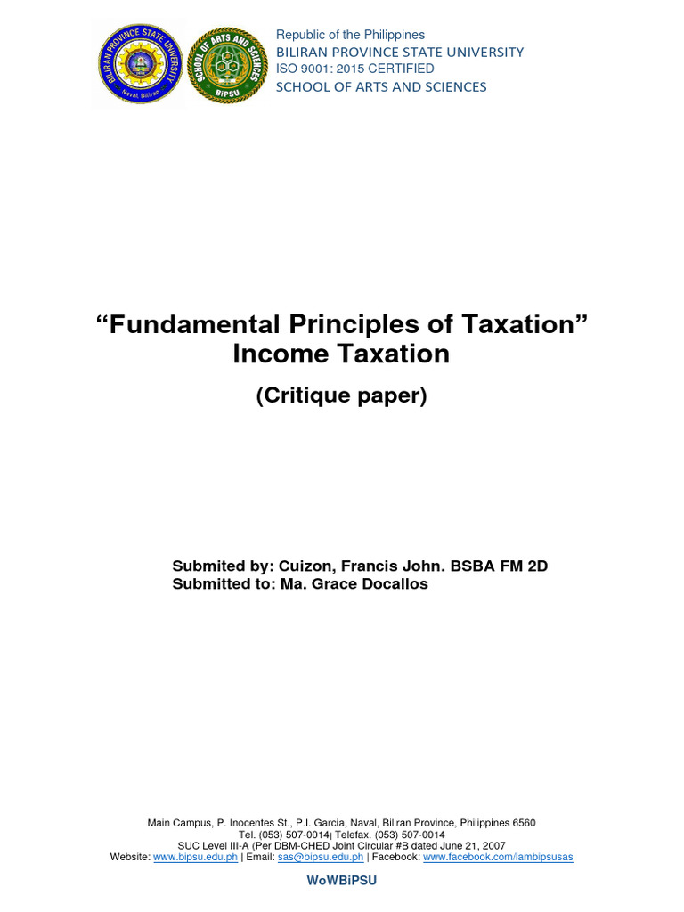 Critique Paper by Cuizon, Francis John BSBA FM 2D | PDF | Taxes ...