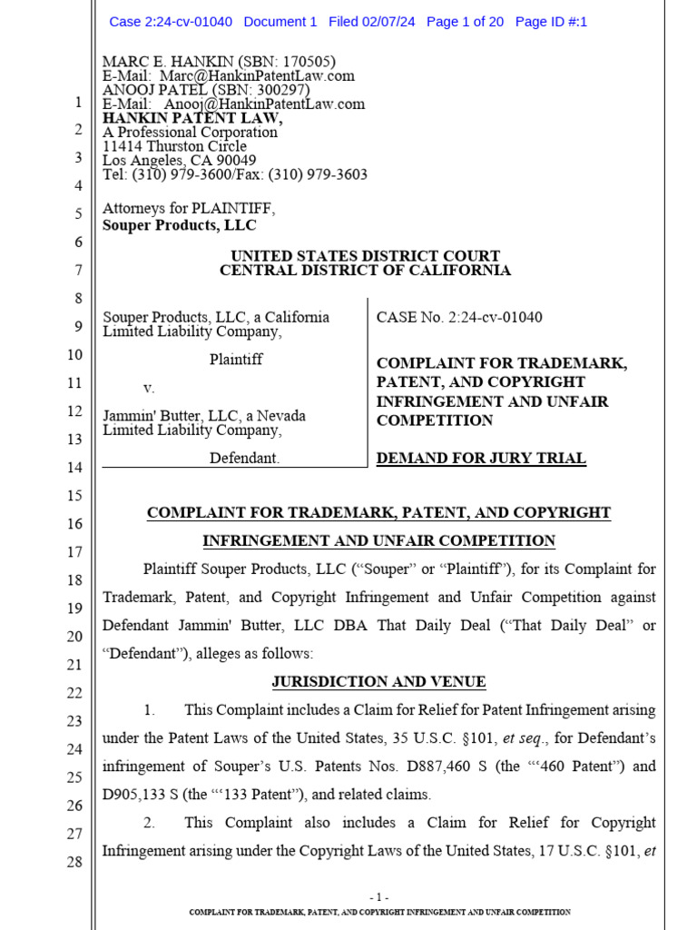 Souper v. Jammin' - Complaint | PDF | Legal Remedy | Complaint
